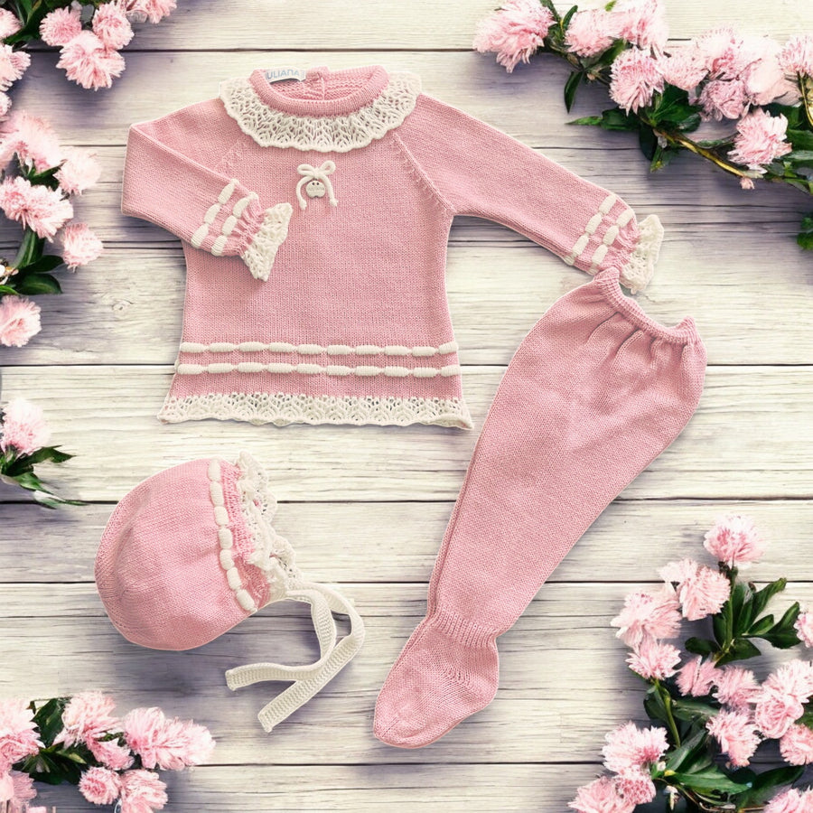 Juliana Dusky Pink & Cream Knitted Set | Bows Baby Boutique
