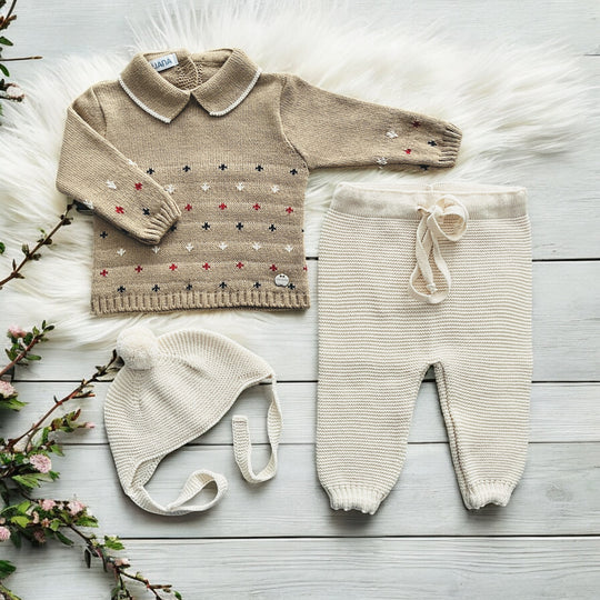Juliana Autumn Brown & Butter Cream Knitted Set | Bows Baby Boutique
