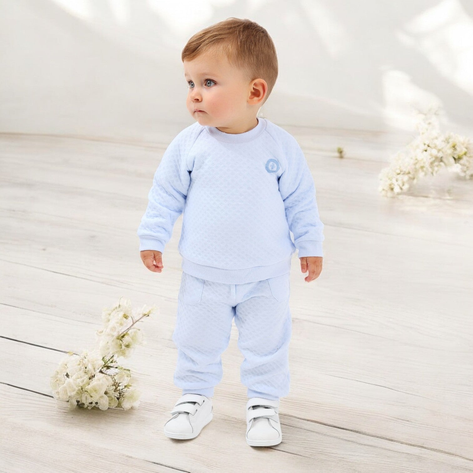 Tutto Piccolo Sky Blue & White Waffle Leisure Set | Bows Baby Boutique