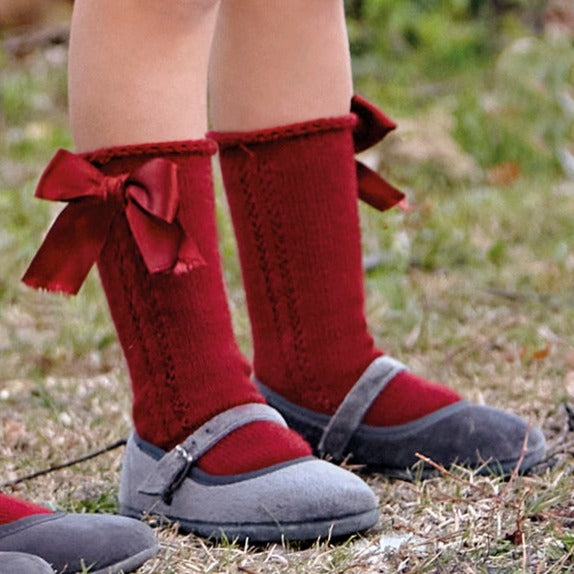 Juliana Burgundy Bow Socks | Bows Baby Boutique