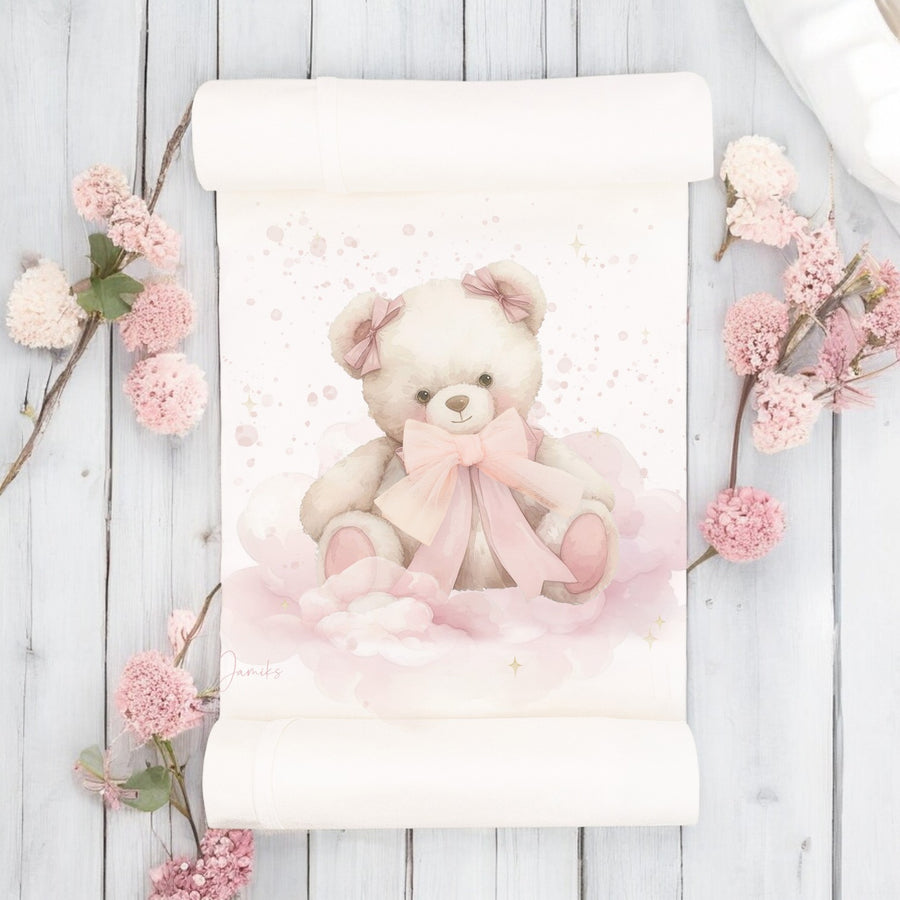 Jamiks Ecru & Pink Velour Bear Swaddle | Bows Baby Boutique